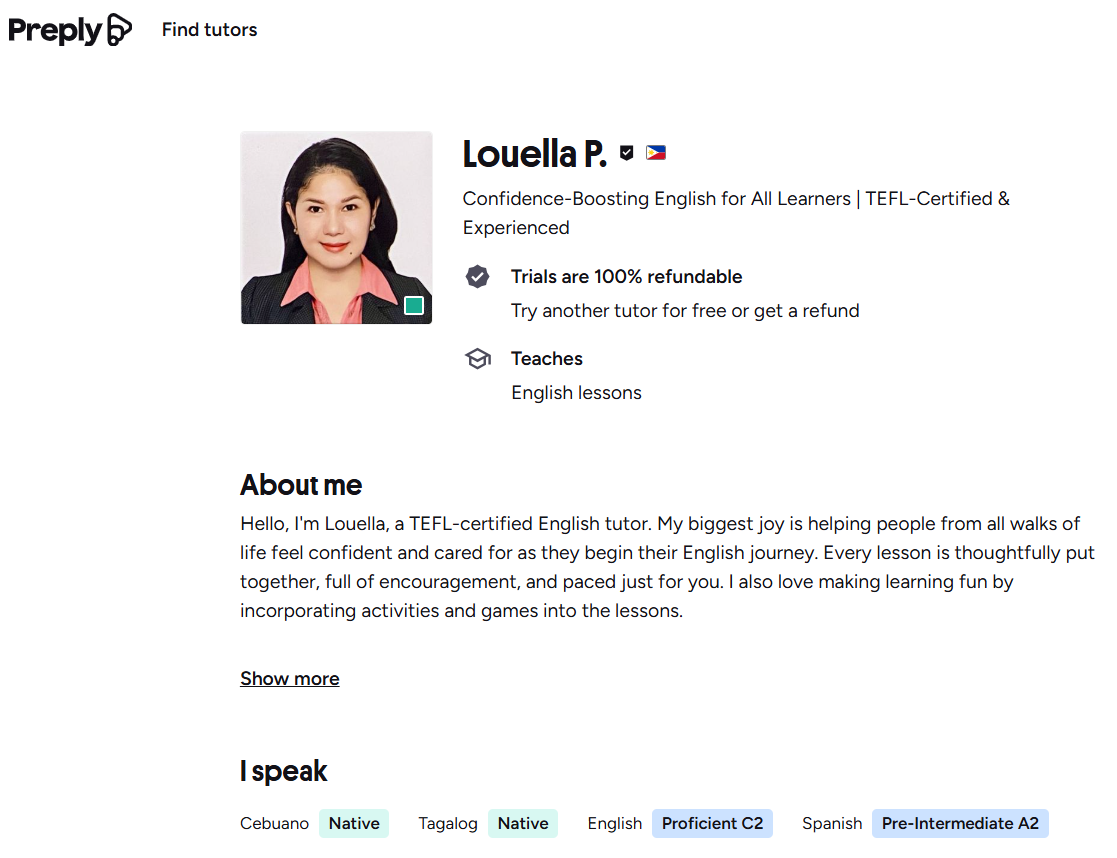My Preply Profile! – Louella Papa Virtual Services